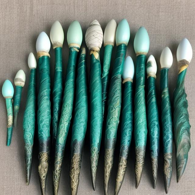 A quill in teal green and egg shell colour