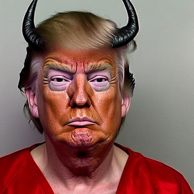 trump mugshot with horns