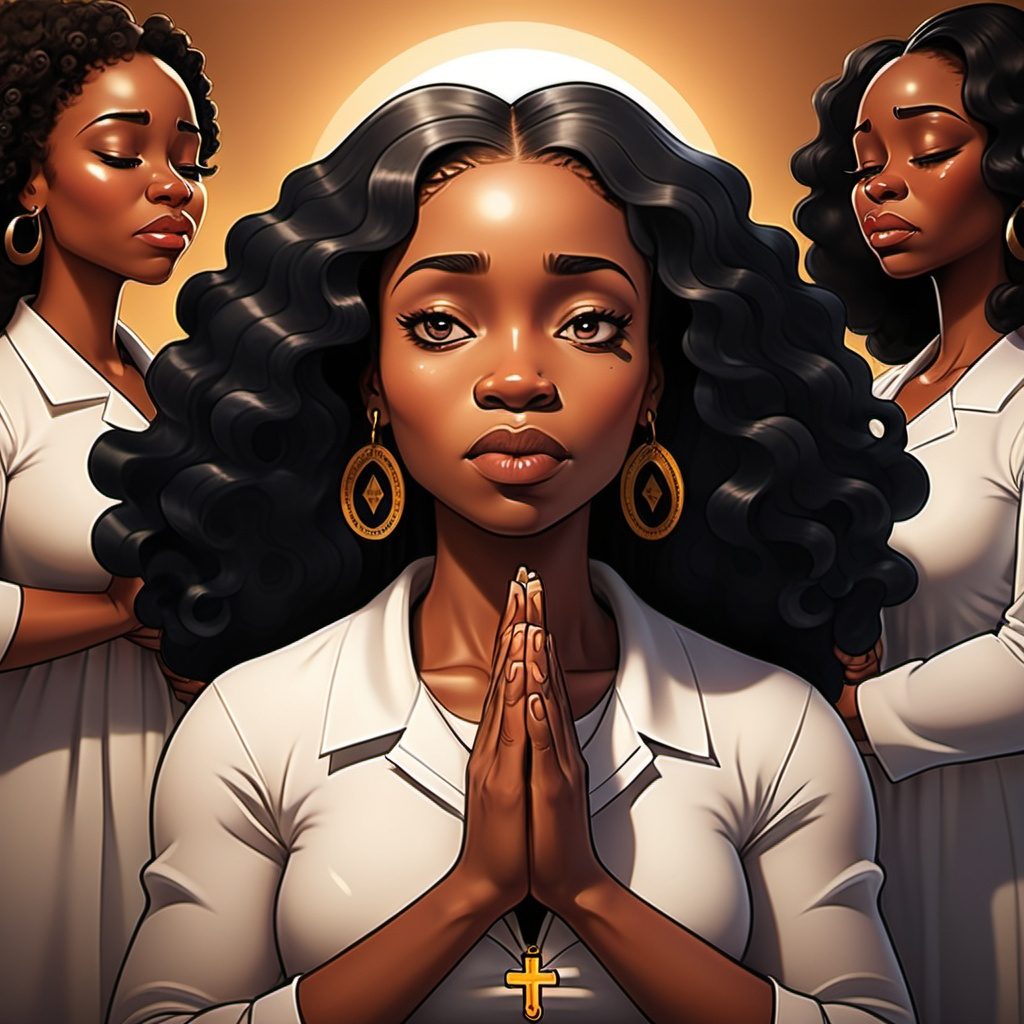 Black cartoon women praying save my soul