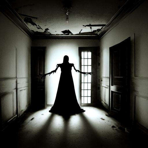 a ghastly female ghost holding out her arms and beck...