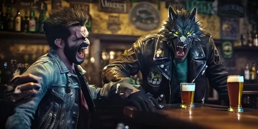 werewolfs having beer with other wolf in a irish st... | OpenArt