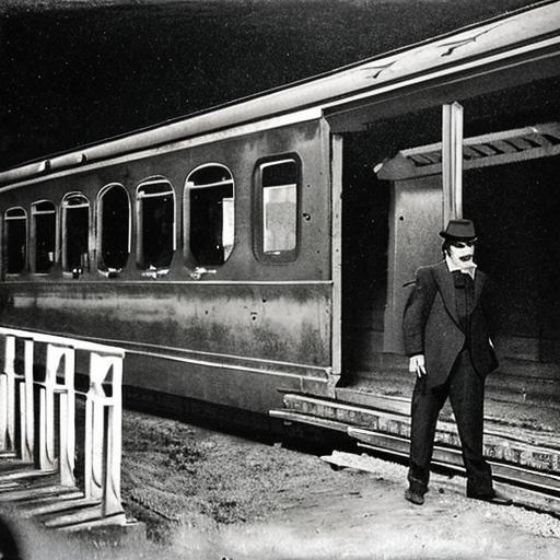 man with suit and mustache getting off train in 1910... | OpenArt