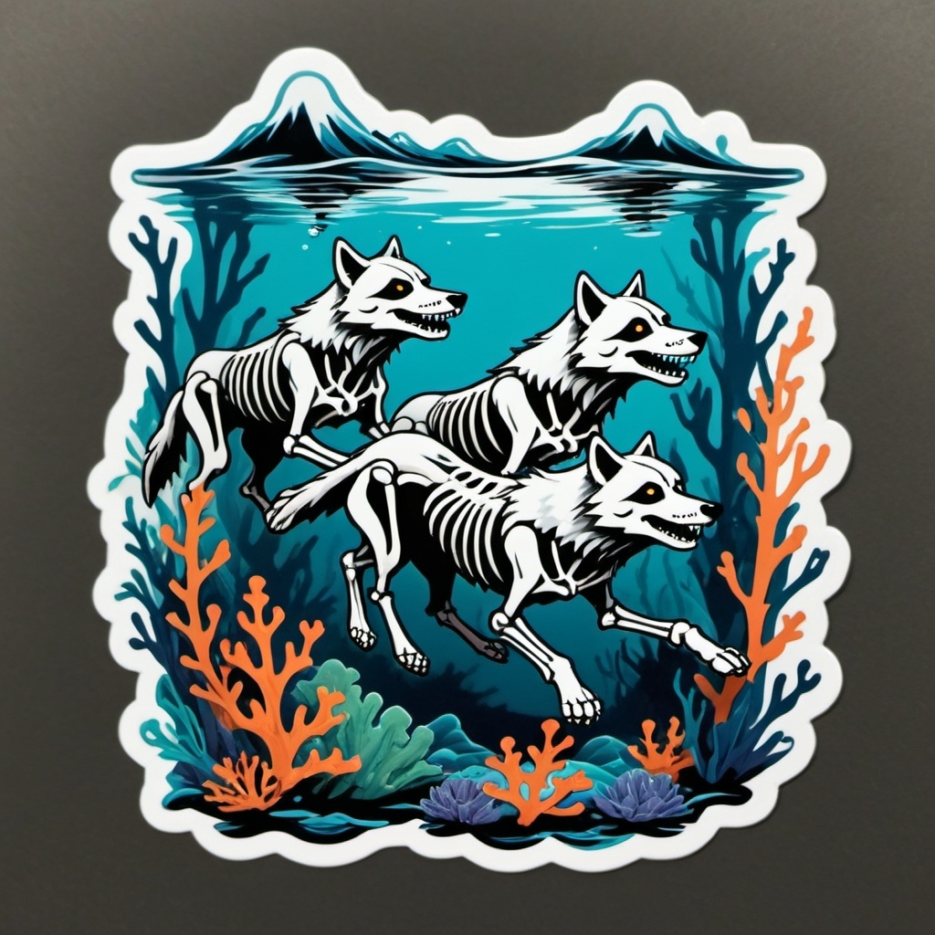 Skeleton Wolves racing underwater
