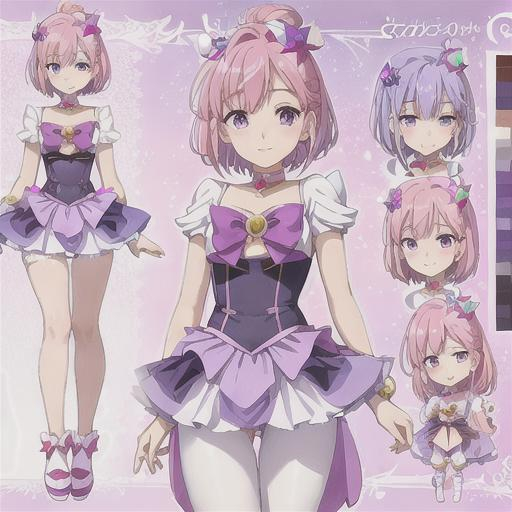 A character sheet of an anime magical girl with shor...