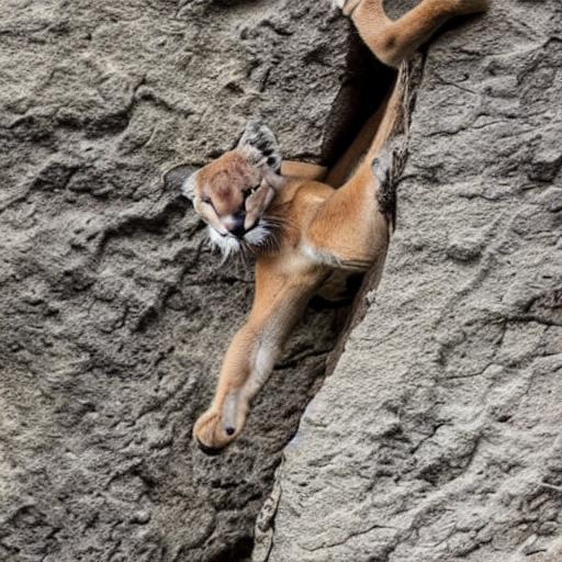 A puma holding onto edge of cliff and hold on for de... | OpenArt