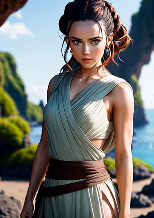 Very attractive Rey from star wars, messy hair, smal...