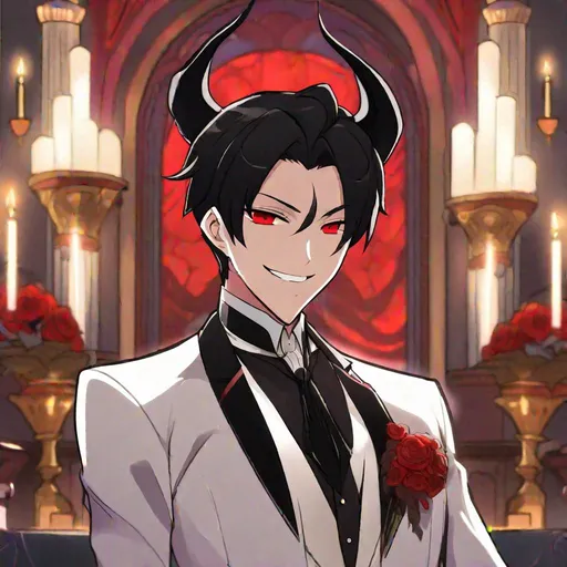 Damien (male, short black hair, red eyes) demon for... | OpenArt