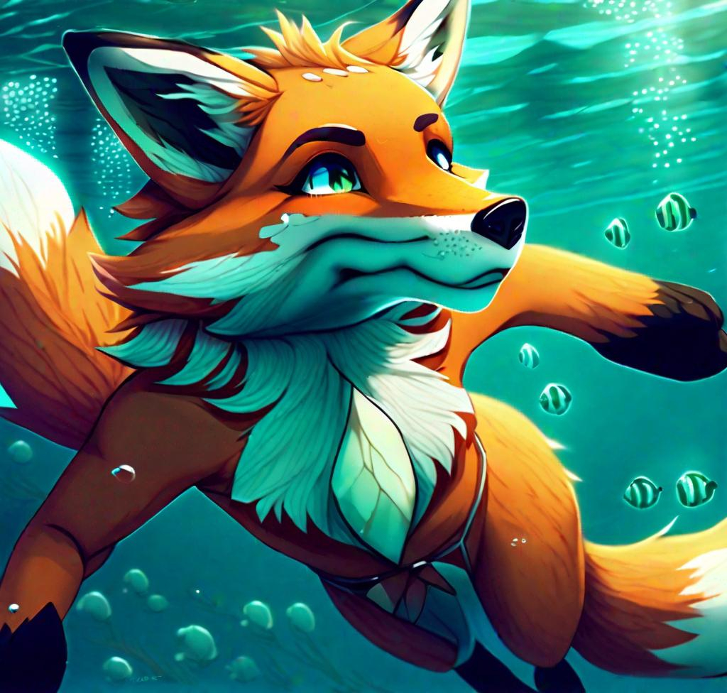 Anthro furry fox swimming underwater