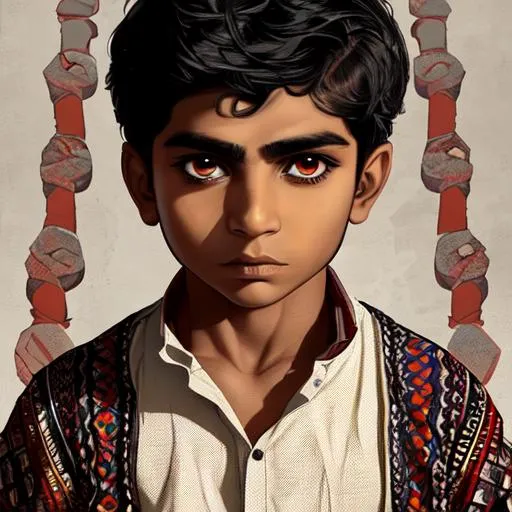 portrait of a Sindhi boy with his iconic Ajrak and... | OpenArt