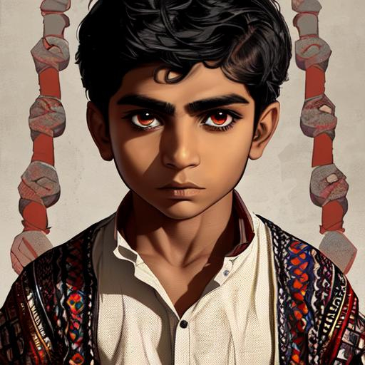portrait of a Sindhi boy with his iconic Ajrak and... | OpenArt