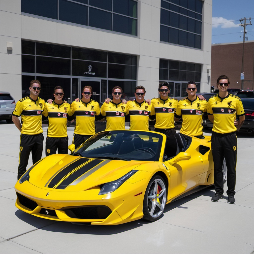 Fans of the Columbus Crew soccer team driving Ferrar...