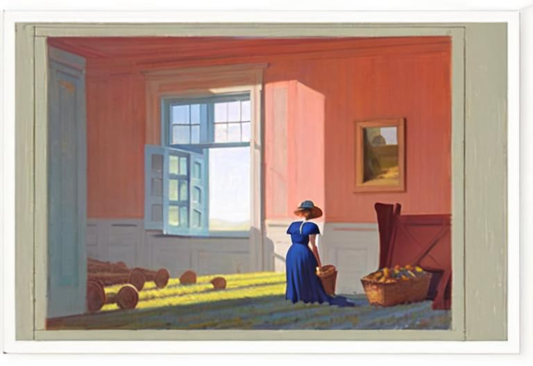 edward hopper style, colorful fields, blue fields, h... | OpenArt