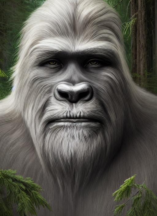 Portrait of bigfoot with grey hair and with cute fac...
