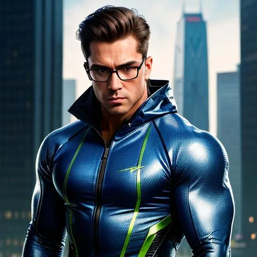 (full body shot) of a Muscular male secret agent and...