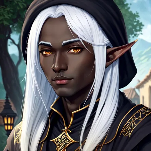 drow, grey skin, rogue, black hood, leather armor, f... | OpenArt