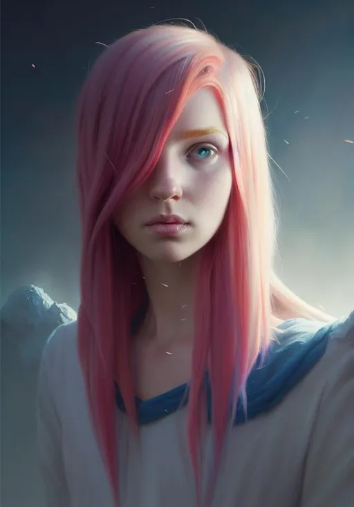 Portrait of {character} with {color} hair and with c...