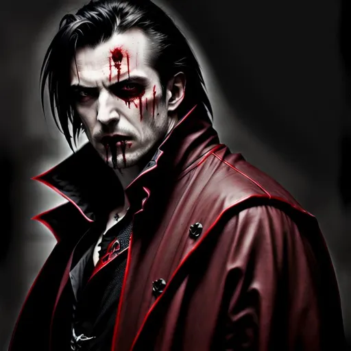 Male_Vampire, Bloody_Fangs, Dark_Red_Eyes, 8K_Resolu...