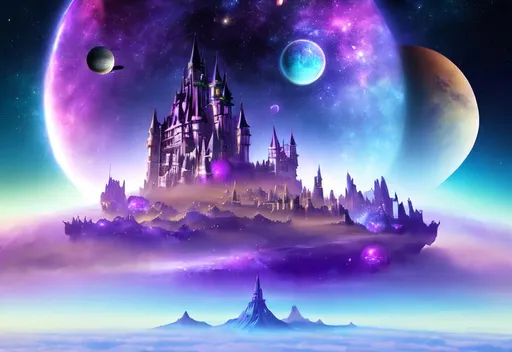 beautiful fantasy painting of space, castle on a clo... | OpenArt