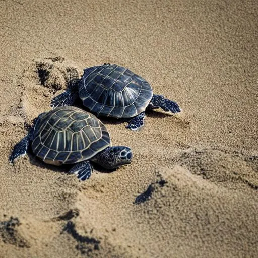 Turtles hugging in the sand by the ocean | OpenArt