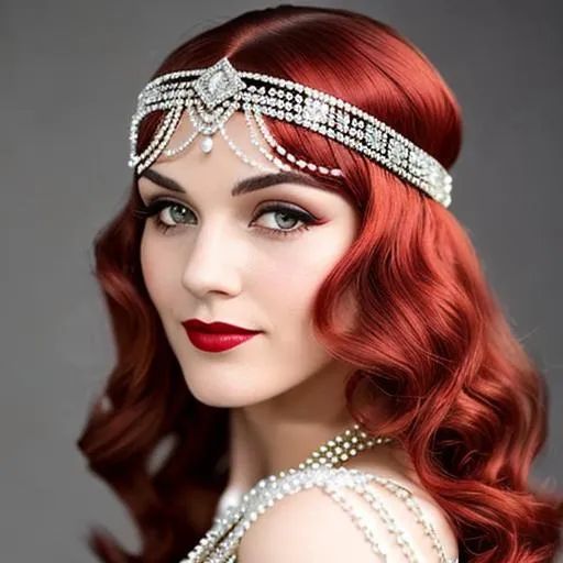 1920s flapper with very long red hair and a diamond... | OpenArt