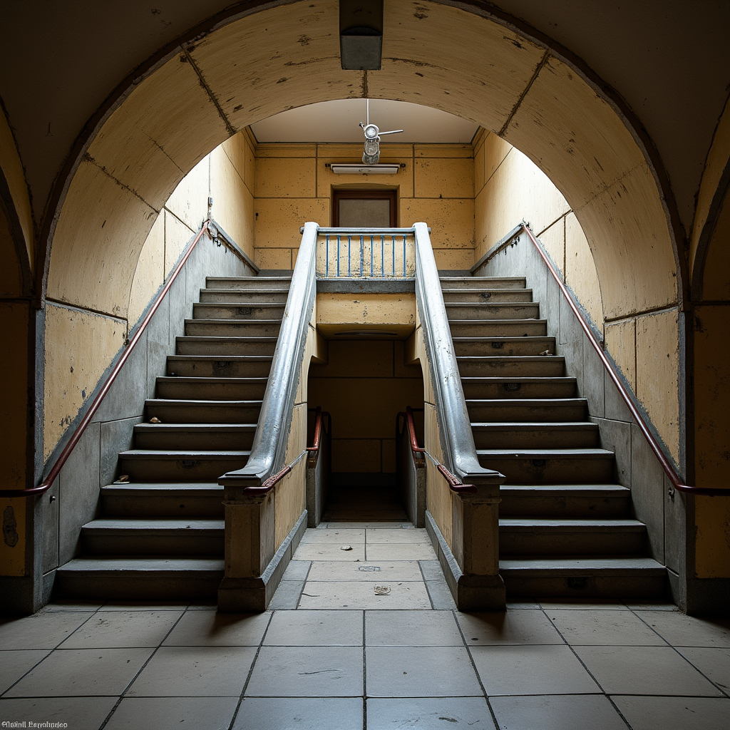 An abandoned underground subway lobby that was origi...