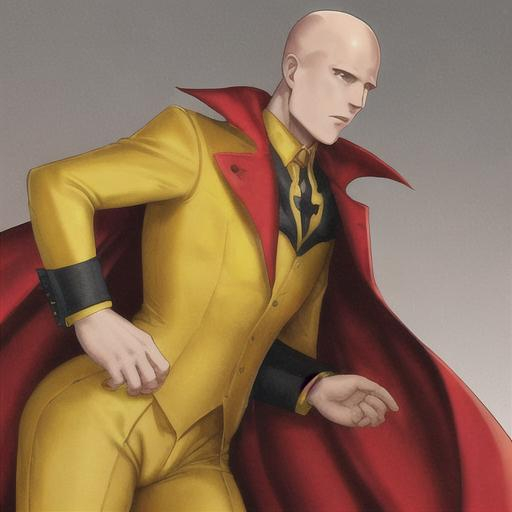 Caped baldy, yellow suit, red cape | OpenArt