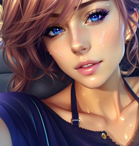 semi-realistic anime girl, skin highlights, hair hig...