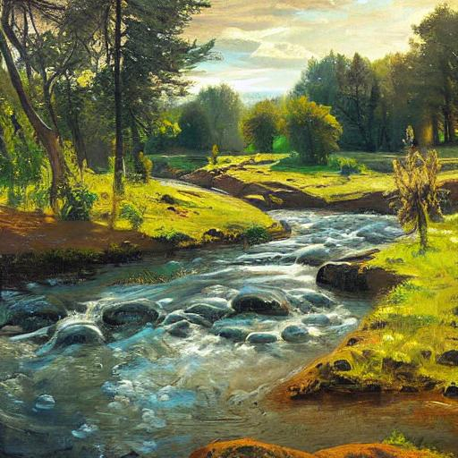 A detailed North Dakota landscape with a stream in t...