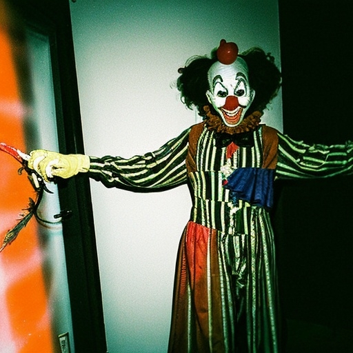 A creppy clown holding a spider and reaching out for...