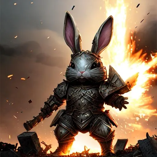 Photorealistic of bunny wearing armor, appocalypse s... | OpenArt