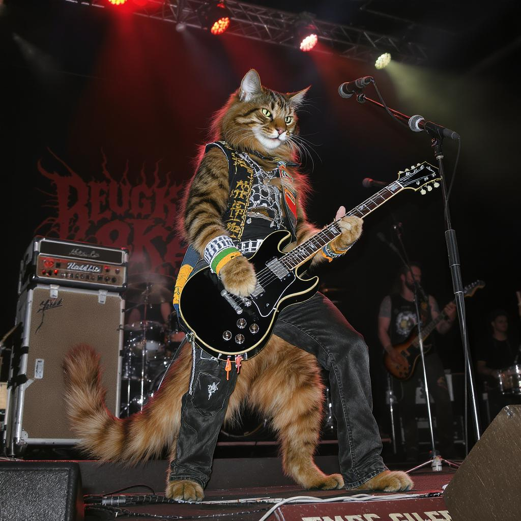 bengal cat standing on stage at a rock concert stand...
