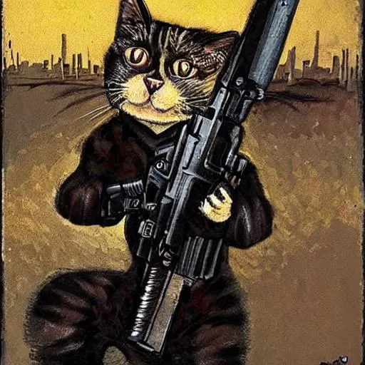 Cat with a cigar-gun | OpenArt