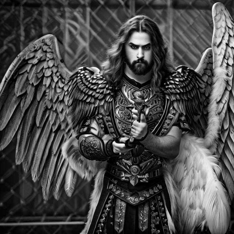 Highly detailed photograph of a warrior angel with d...