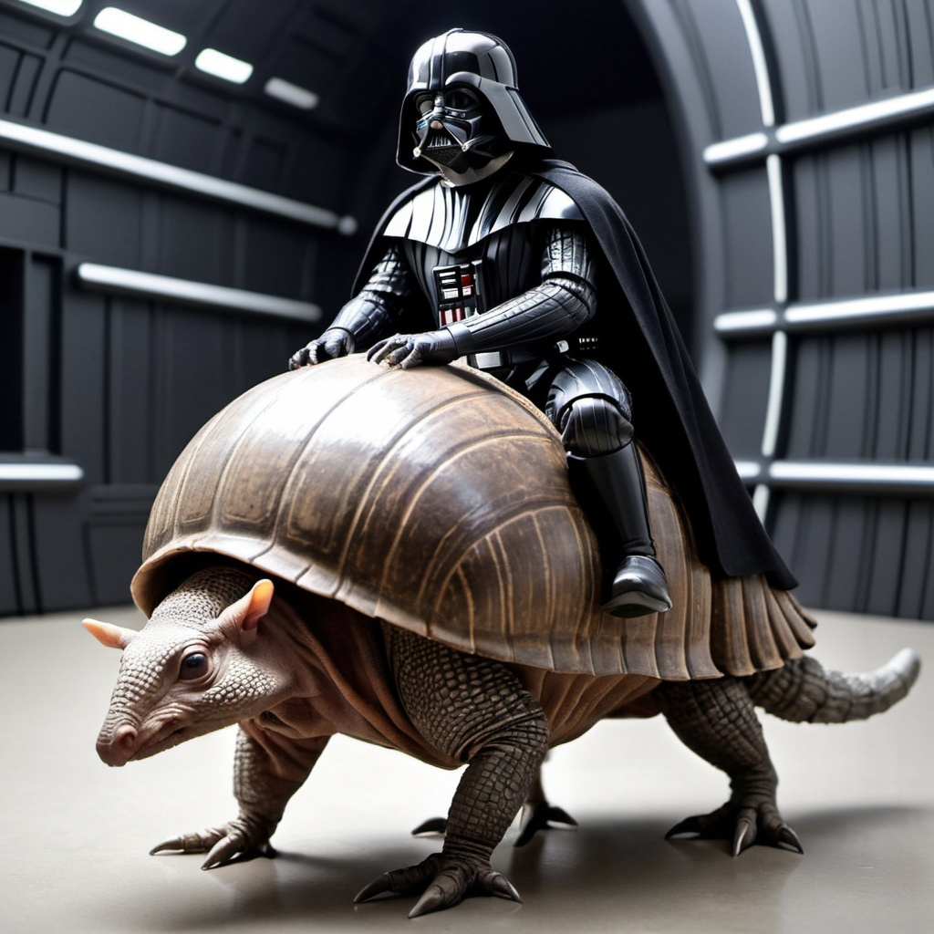 darth vader riding an armadillo on the death star