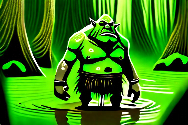 Tall green ogre in a swamp filled with mud