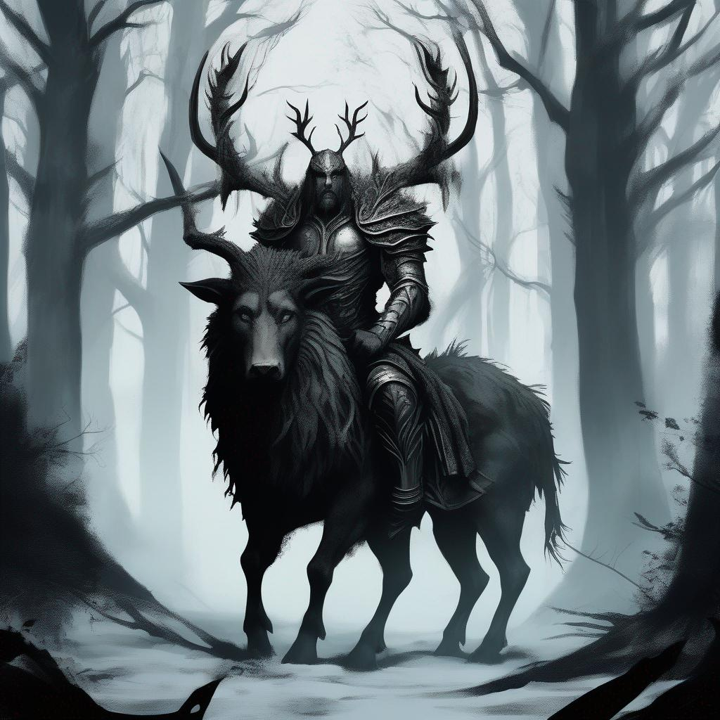 Hircine, Lord of the Hunt and Beasts, in a dark fant...