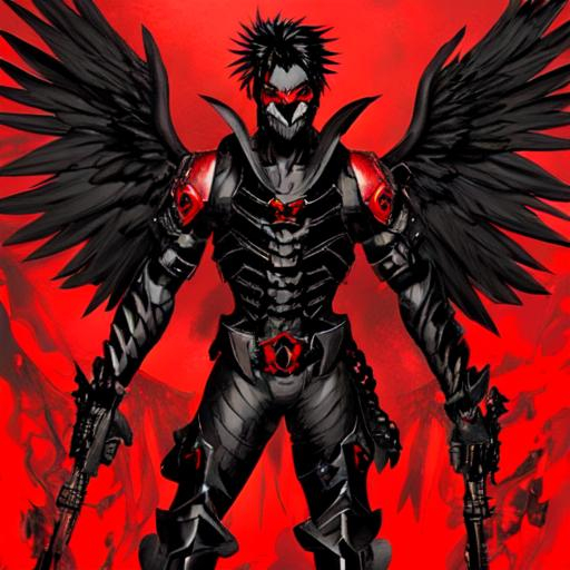 A cool looking male black and red angel ready to go... | OpenArt