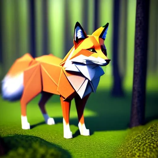 fox in forest , origami 3d blender render | OpenArt