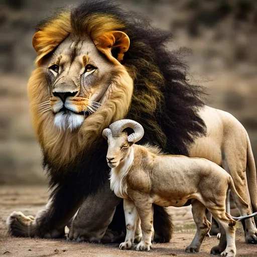 lion with goat