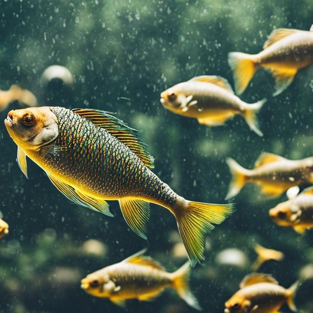 high detail photography style dull gold fish in fore...