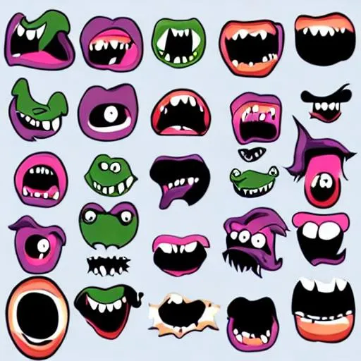 cartoon monster face set in 2D | OpenArt
