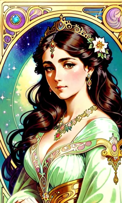 EPIC PERSPECTIVE. Elegant brunette lady with lovely... | OpenArt