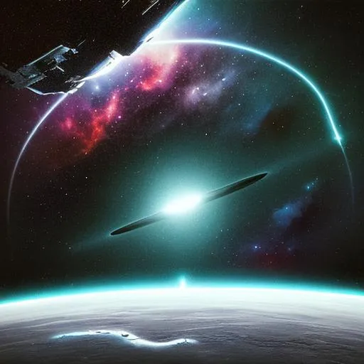 A black hole absorbing a comet that is flying by wit... | OpenArt