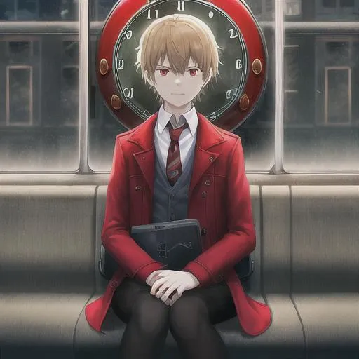 Limbus_company, clock_head, bus, sit, dark,head_is_c... | OpenArt