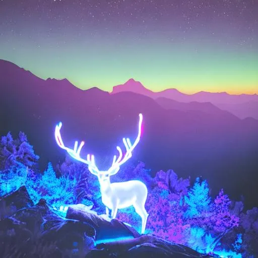deer climb on mountain in night view | OpenArt