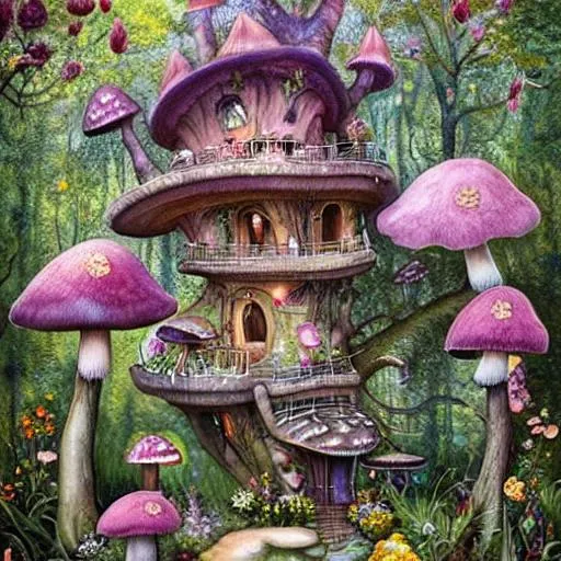 highly detailed fairytale mushroom house by daniel m... | OpenArt