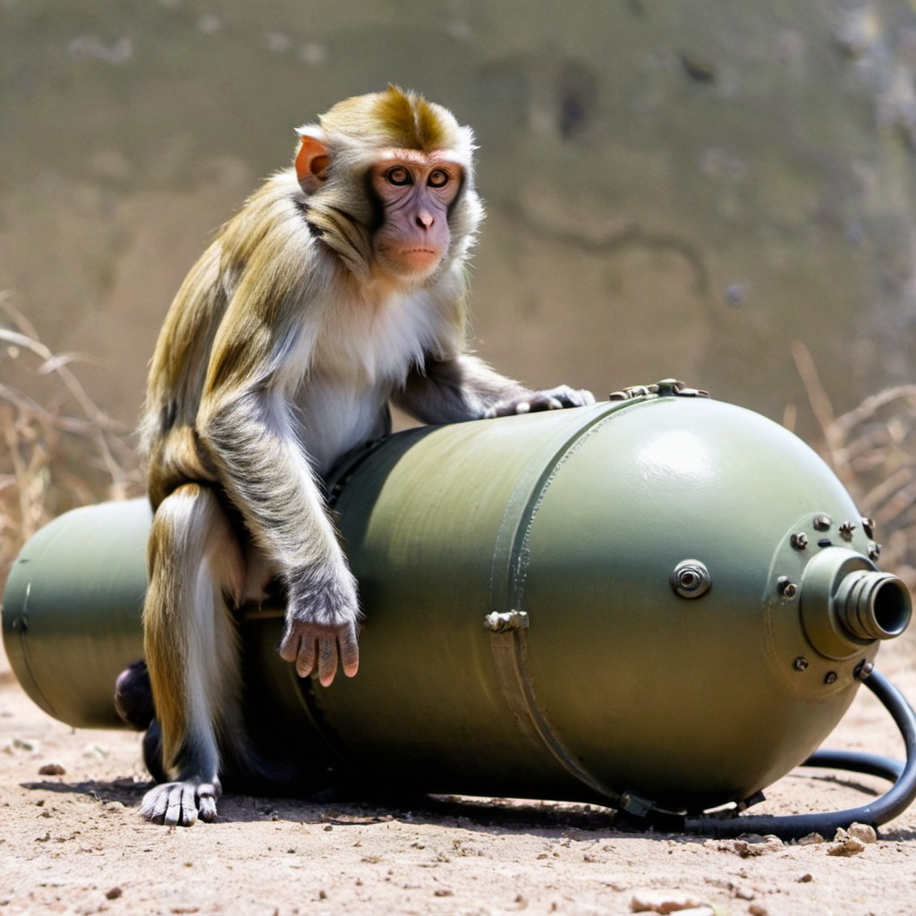 monkey siting on nuclear bomb