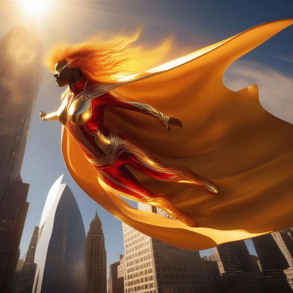 Photorealistic image of the superheroine Solar Flare...