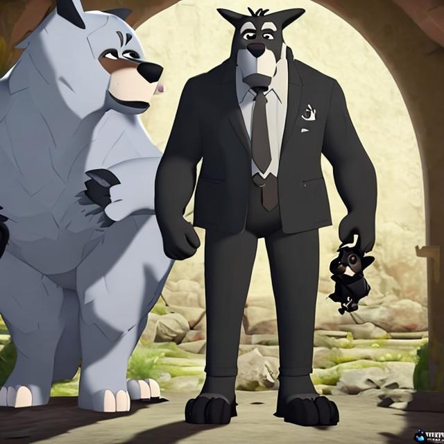 Linnux the big buff anthro wolf is wearing black bus...