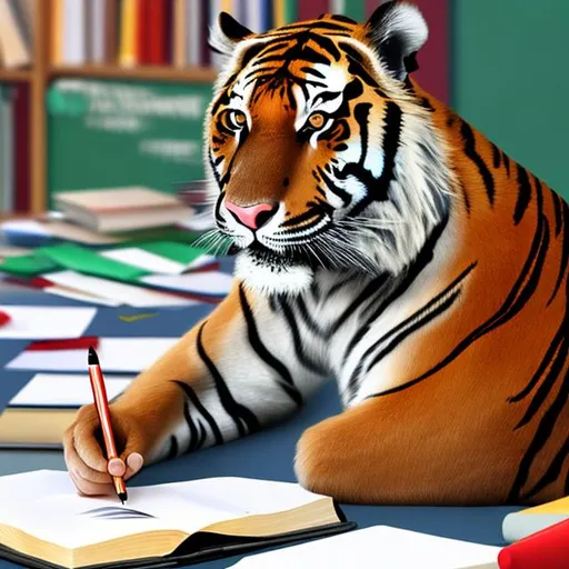 tiger studying at school